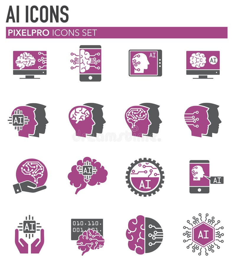 Artificial Intelligence Ai Related Icons Set on Background for Graphic ...