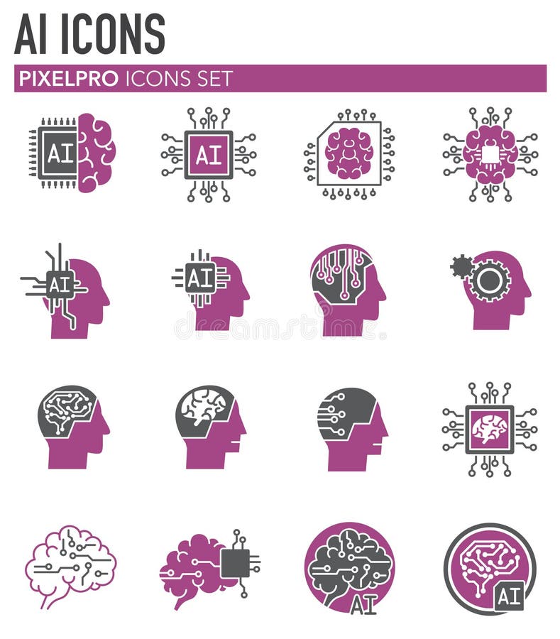 Artificial Intelligence Ai Related Icons Set on Background for Graphic ...