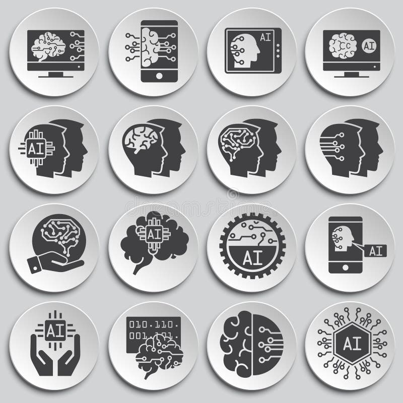 Artificial Intelligence Ai Related Icons Set on Background for Graphic ...