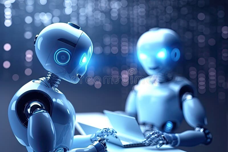 Artificial Intelligence, or Ai Robot Working at Office by Using Computer Laptop and Typing ...