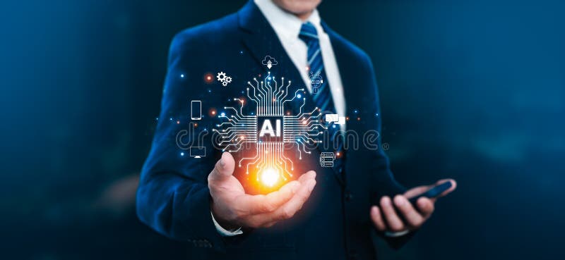 Artificial Intelligence, AI Technology. Clever Robot Operated by a Man ...