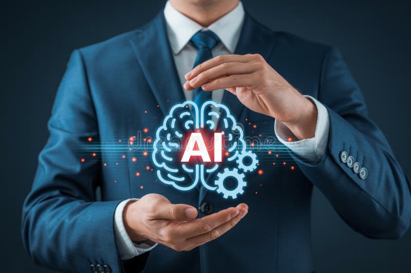 Artificial Intelligence Ai Technology Concept Businessman Holding Digital Brain Icon Ai Solution ...