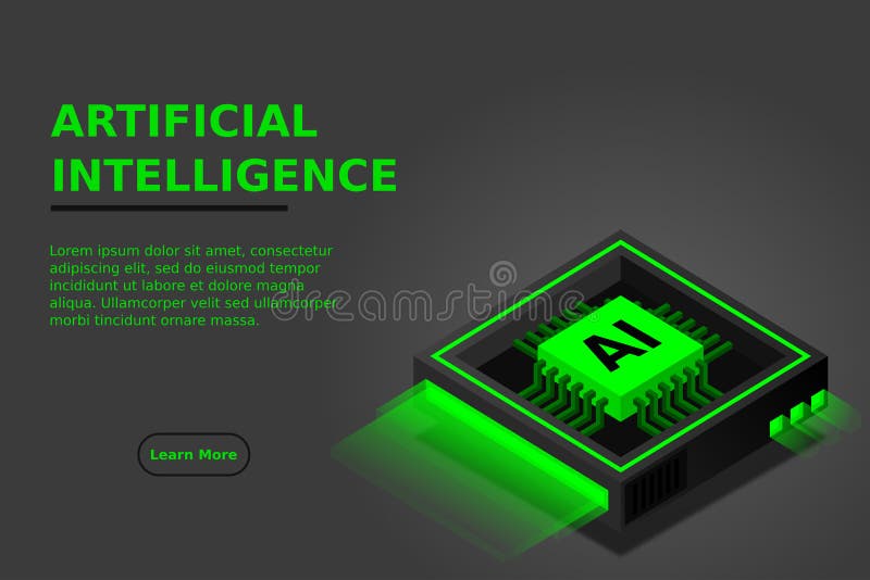 Artificial Intelligence, AI Web Banner, Isometric Cloud Computing Concept, Data Mining ...