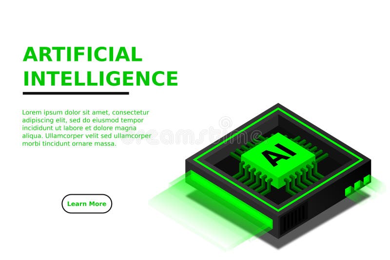 Artificial Intelligence, AI Web Banner, Isometric Cloud Computing Concept, Data Mining ...