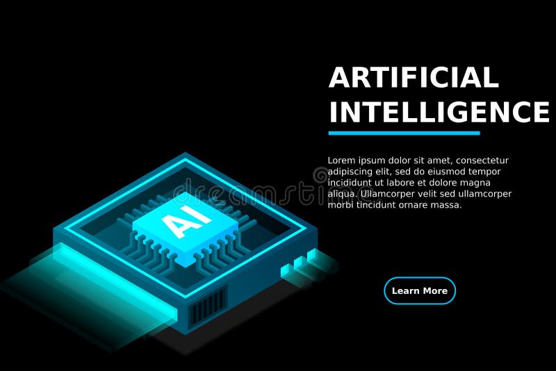 Artificial Intelligence, AI Web Banner, Isometric Cloud Computing Concept, Data Mining ...