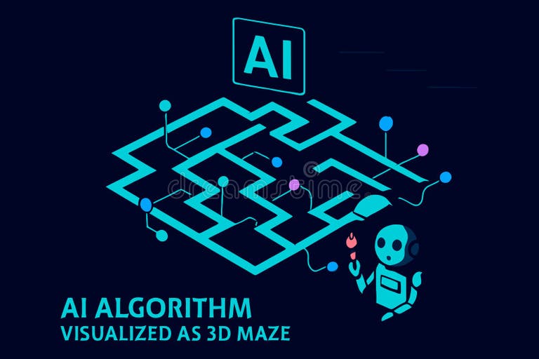 Artificial Intelligence Algorithm Visualized As a Complex 3d Maze with Robot Stock Vector ...