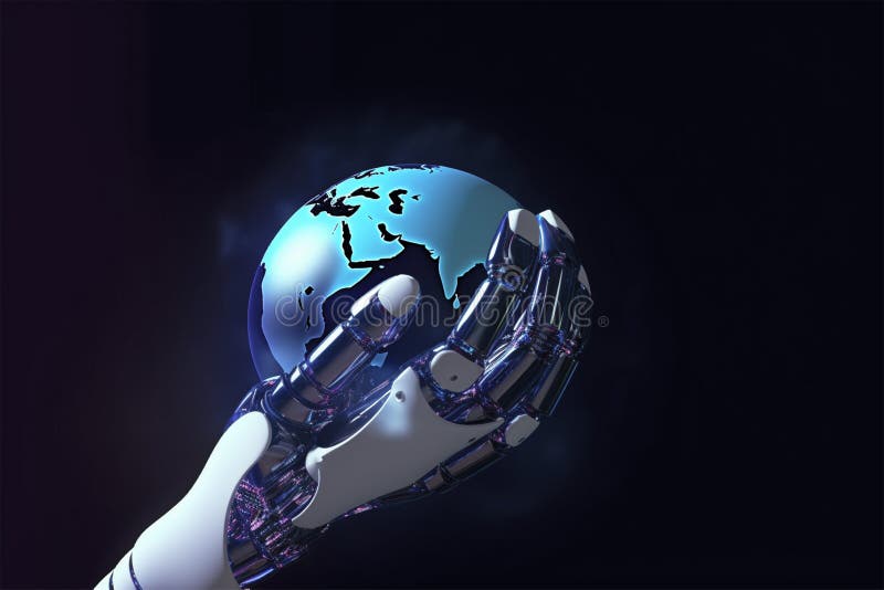 Artificial Intelligence Android Hand Holding Planet Earth. Generative ...
