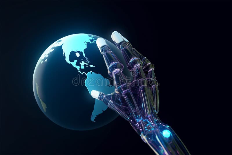 Artificial Intelligence Android Hand Holding Planet Earth. Stock ...