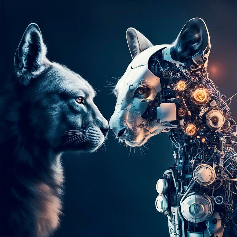 Artificial Intelligence Animal Head with Neural Network Thinks. AI with ...