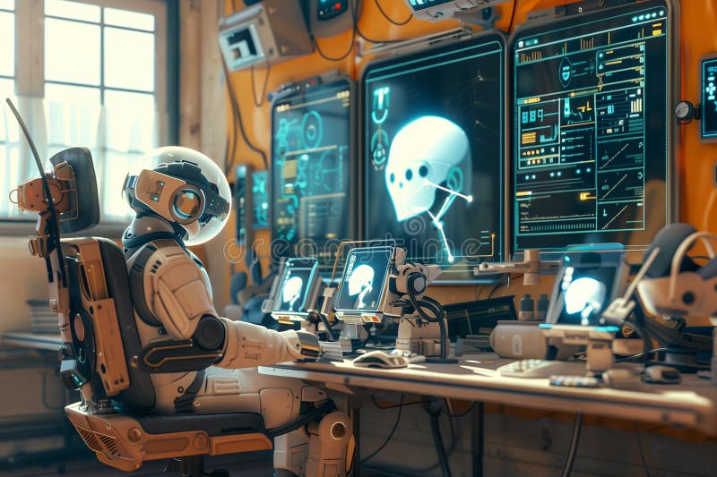 Artificial Intelligence Artist Creating Digital Art Design on Computer ...