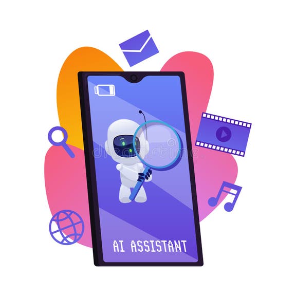 Artificial Intelligence Assistant, Chat Bot with Magnifying Glass ...
