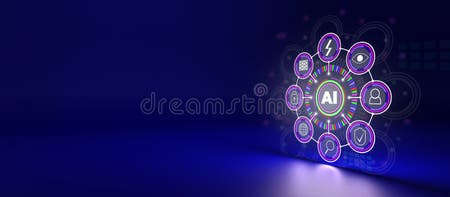 Artificial Intelligence and Automated Machine Learning Language Blue Digital User Interface ...