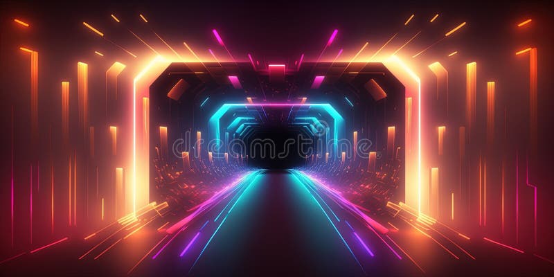 Artificial Intelligence Background with Tunnel Neon Light Stock ...
