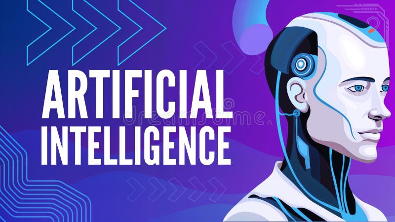 Artificial Intelligence Banner. Futuristic Cyborg Head. Vector ...