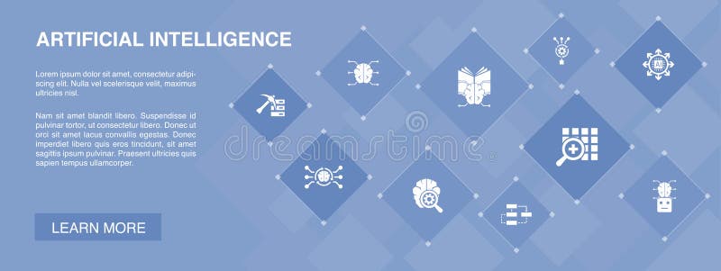 Artificial Intelligence Banner 10 Icons Stock Vector - Illustration of ...
