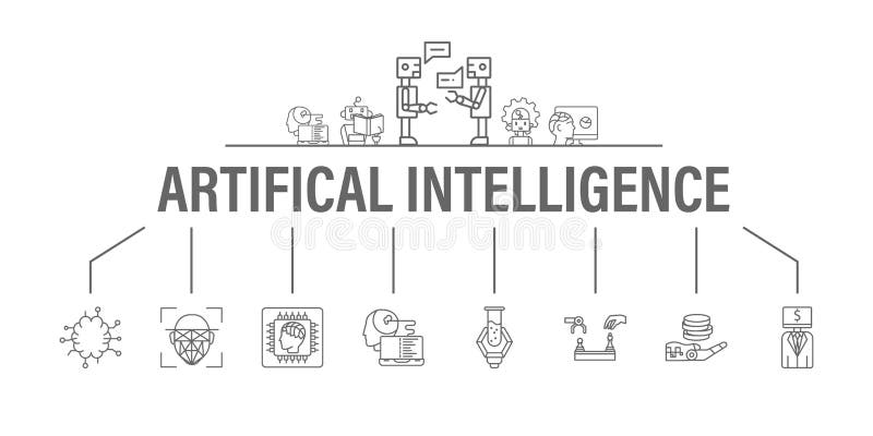 Artificial Intelligence Banner with Icons Set. Header for Website and ...