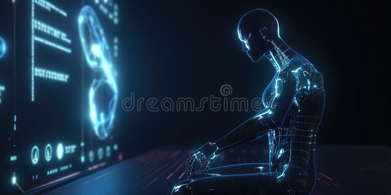 Artificial Intelligence Being Working with Data on a Computer Screens ...