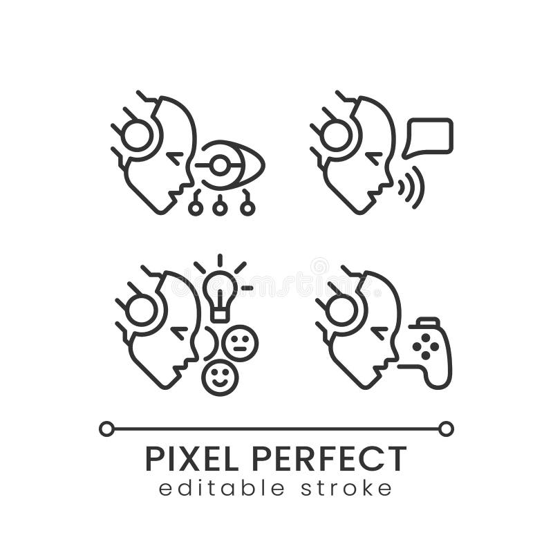 Artificial Intelligence Benefits Pixel Perfect Linear Icons Set Stock ... Artificial Intelligence Benefits Pixel Perfect Linear Icons Set Stock ...