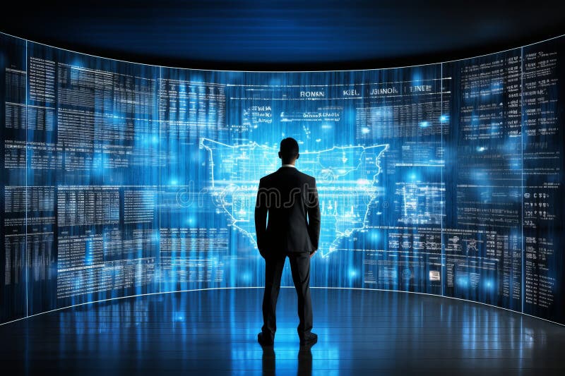 Artificial Intelligence with Big Data. Businessman Touching Ai Machine ...