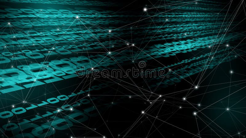 Binary Code Connected Lines Of Cyber Security And Machine Learning In Abstract World Of Binary