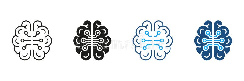 Artificial Intelligence Black and Color Symbol Collection. Network ...