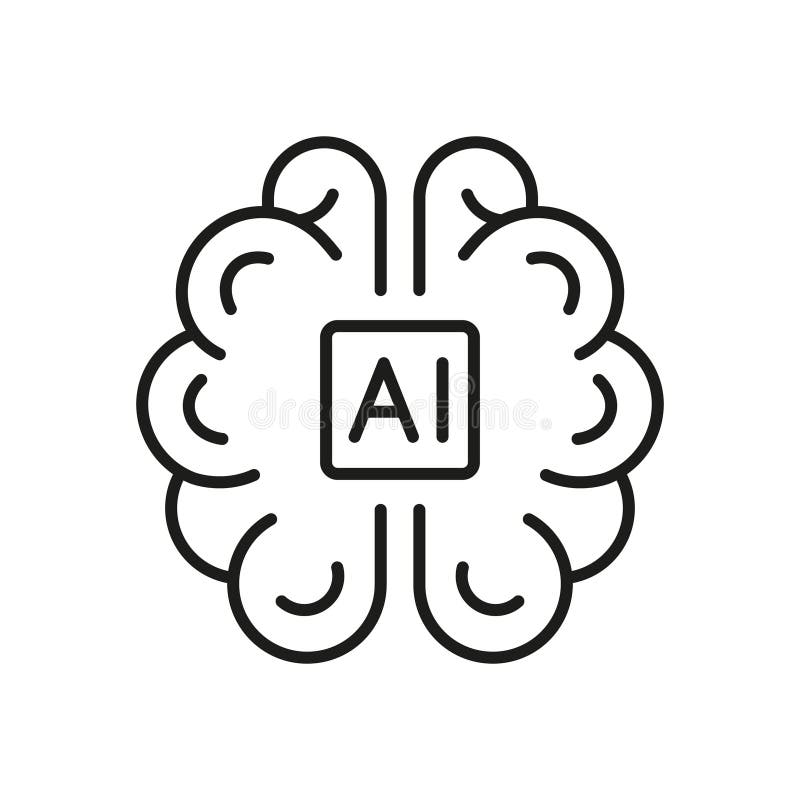 Artificial Intelligence Black Line Icon. AI with Human Brain Linear ...