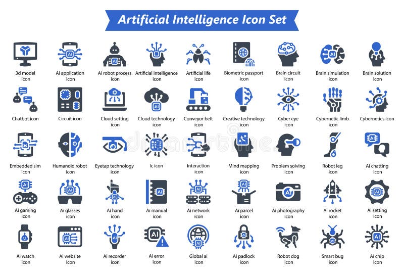 Artificial Intelligence Blue Icon Set Stock Vector - Illustration of ...