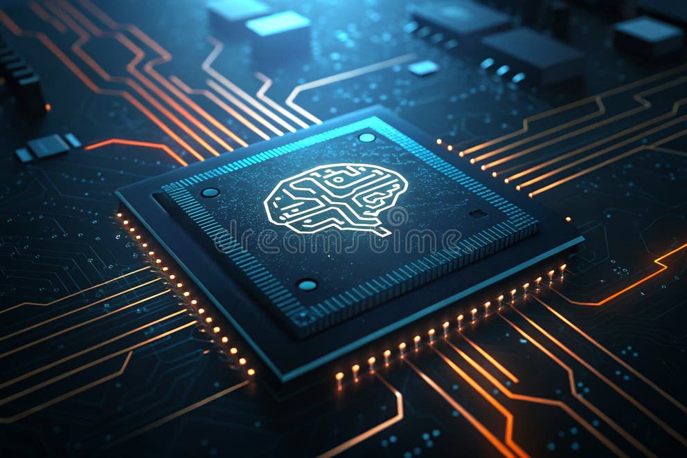 Artificial Intelligence Brain on a Computer Chip, Showcasing Technology ...
