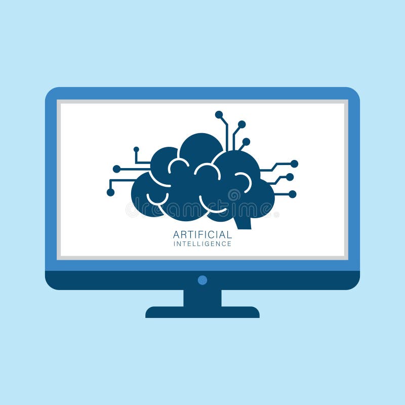 Artificial Intelligence Brain on Computer Screen Stock Vector ...
