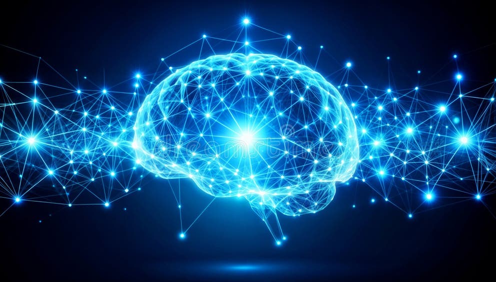 Artificial Intelligence Brain Concept with Neural Network Connections Shining Light in the ...