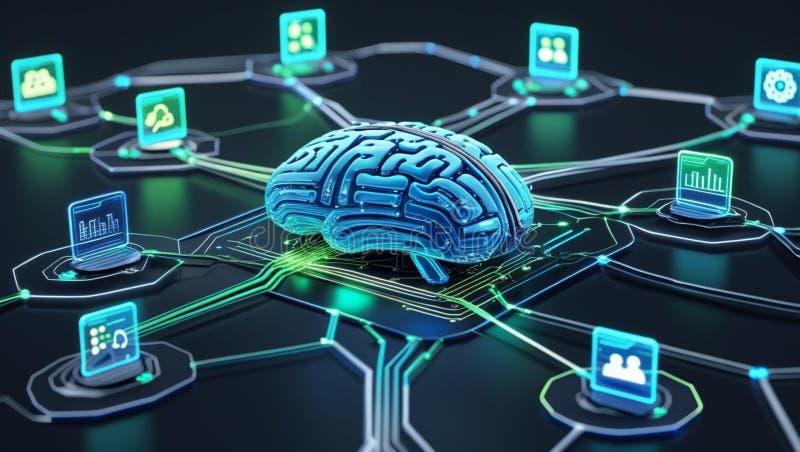 Artificial Intelligence Brain Connecting Digital Network and Data Technology Solutions Stock ...