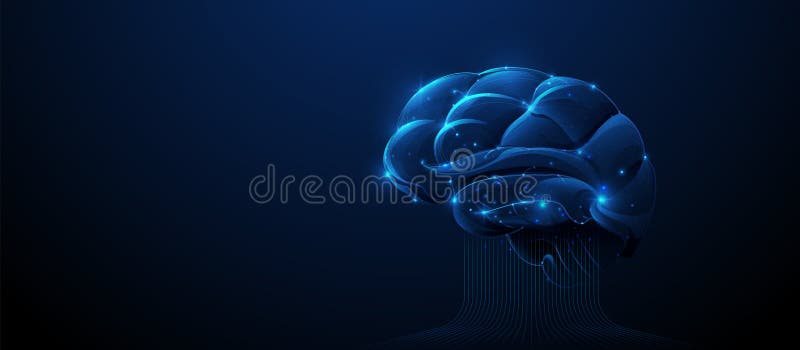 Artificial Intelligence and Brain with Dark Blue Background. Neural ...
