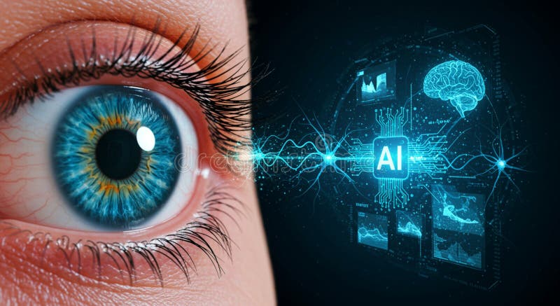 Artificial Intelligence Brain Data Flowing into Human Eye Connection ...