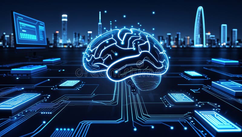 Artificial Intelligence Brain Emerging from Futuristic Circuit Board in ...