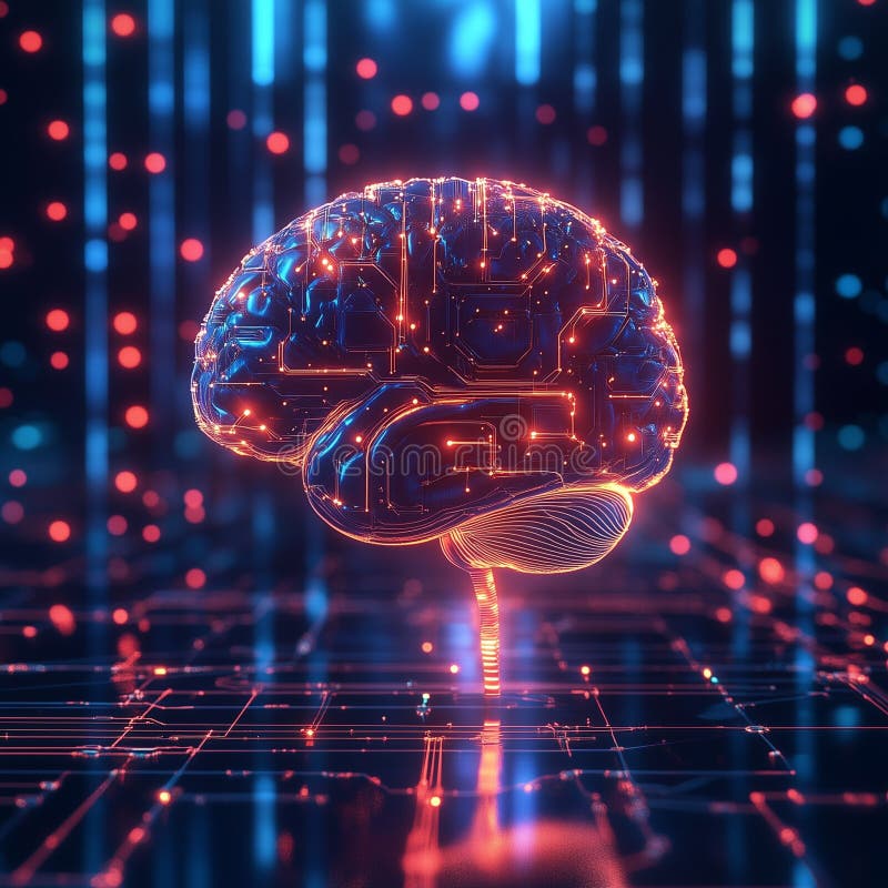 Artificial Intelligence Brain Glowing with Circuits in a Digital Futuristic Network Stock ...