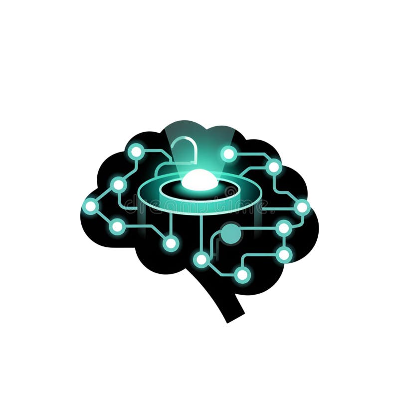 Brain Circuit with Unlocked Padlock for Ai, Machine Learning Concept ...