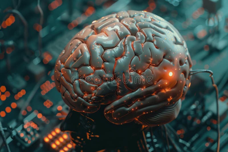 Artificial Intelligence Brain Glowing Inside Computer Circuit Board ...