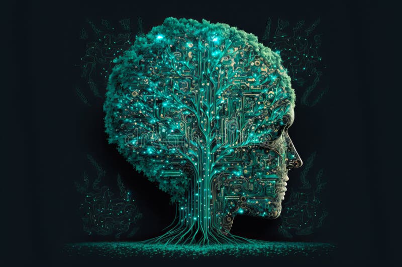 Artificial Intelligence Brain Growth. Generative Ai Stock Illustration ...