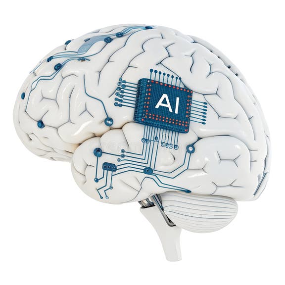 Artificial Intelligence Brain Icon 3D Render Isolated on White ...