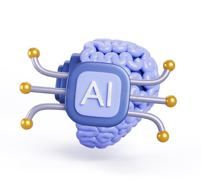 Artificial Intelligence Brain Implant or Ai Chip Icon 3d Render. Brain ...