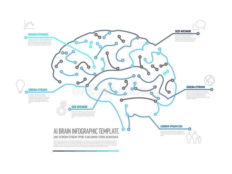 Artificial Intelligence Brain Infographic with Data Points Stock Vector ...