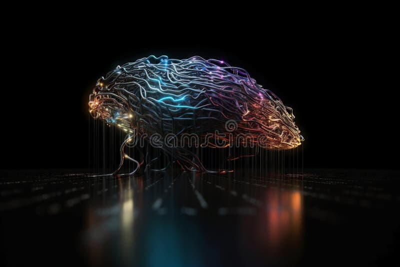 Artificial Intelligence Brain Made in Colored Optical Fiber on Black ...