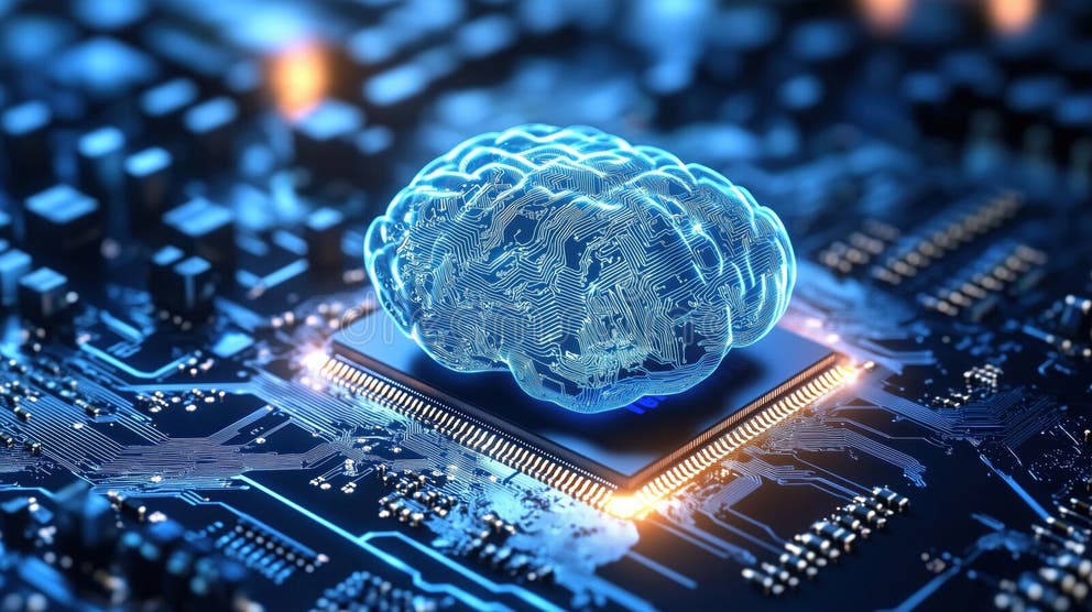 Artificial Intelligence Brain on Microchip Circuit Board Representing ...