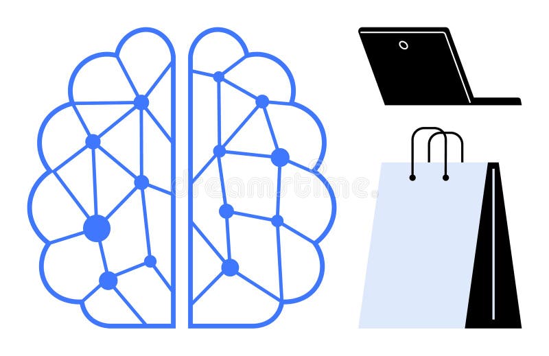 Artificial Intelligence Brain Network with Laptop and Shopping Bag ...