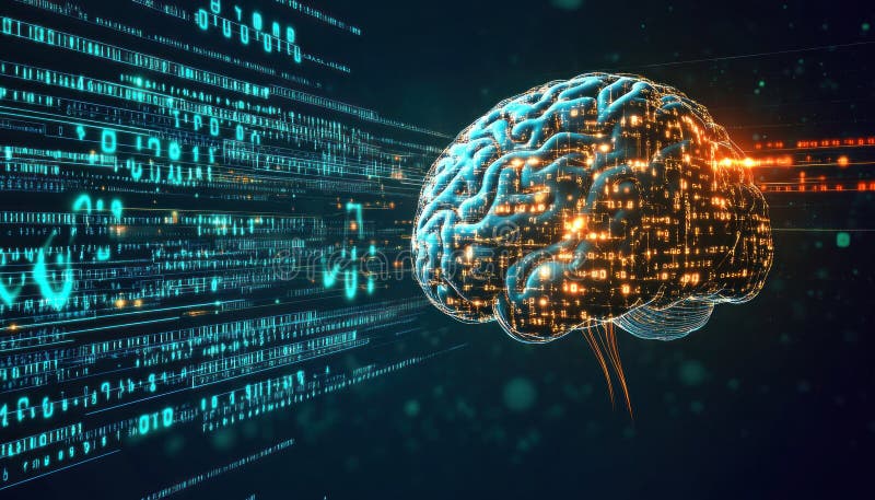 Artificial Intelligence Brain Processing Big Data Stream, Digital Brain Computing Information ...