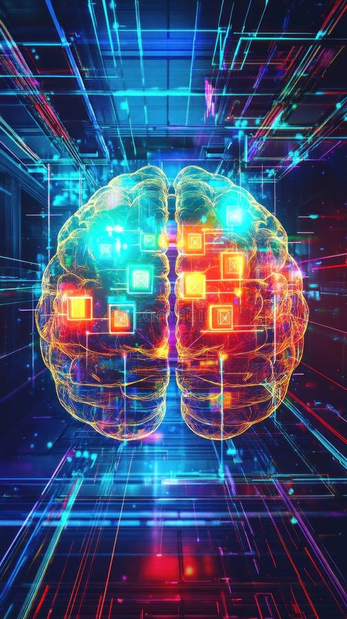 Artificial Intelligence Brain Processing Data in Cyberspace Stock Illustration - Illustration of ...