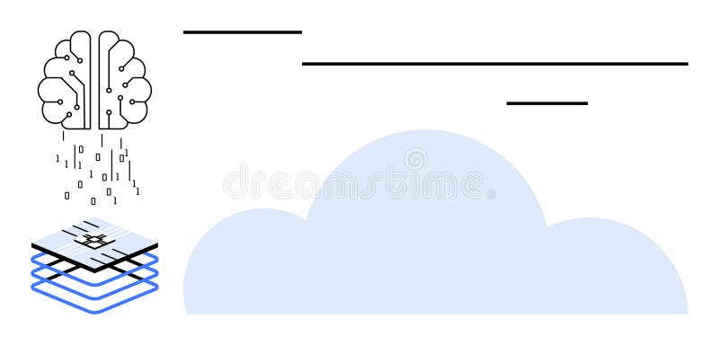 Artificial Intelligence Brain Uploading Data To Cloud with Machine Learning Layers Stock ...