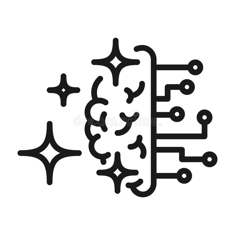 Artificial Intelligence Brain Vector Icon with Sparkle and Tech ...
