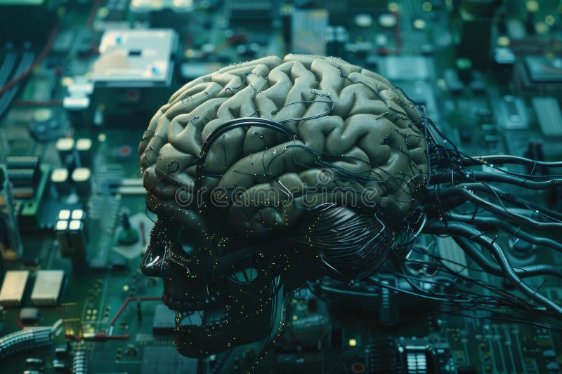 Artificial Intelligence Brain Processing Data on Circuit Board Stock Image - Image of background ...