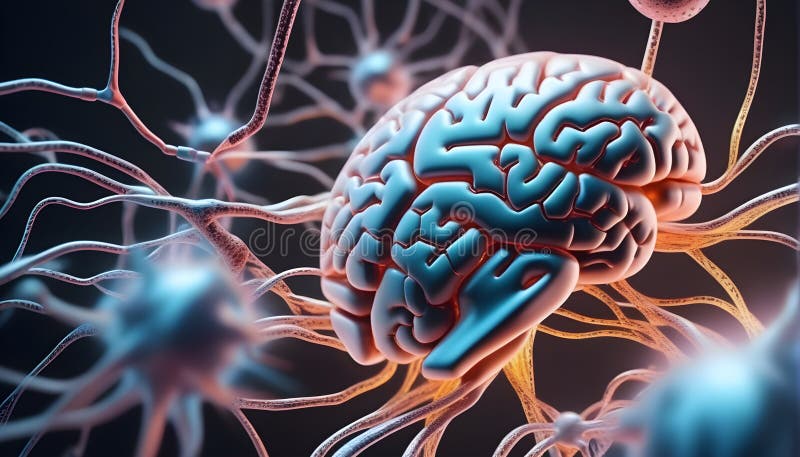 Artificial Intelligence. Brains with Glowing Neurons Connected To CPU ...